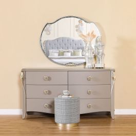 Vianna Dresser with Mirror and Stool-Grey / Golden