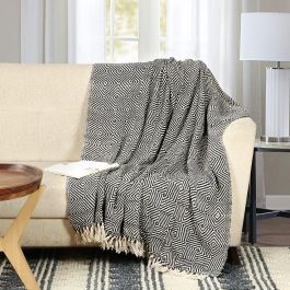 Takisha Woven Cotton Throw Ivory,Grey 127X154Cm Ke 13